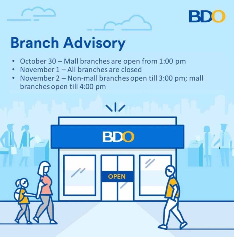 BDO announces branches’ schedule of operations for Oct. 30 to Nov. 2 ...